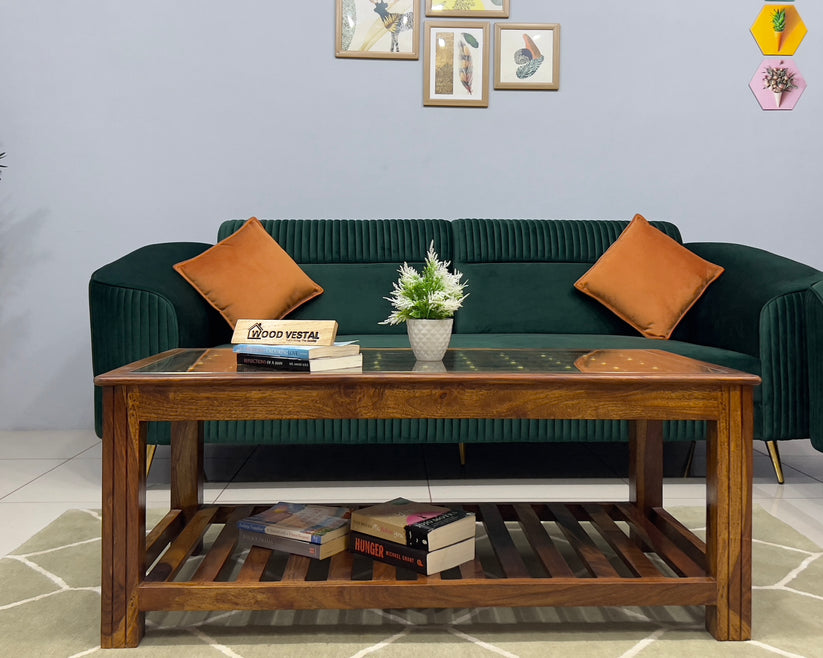 Sheesham Wood Coffee Table/ Centre Table - Brass Design - Natural Fini ...